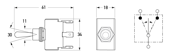 Toggle Switch (On)-Off-(On) Momentary Spring Return - Metal Shaft